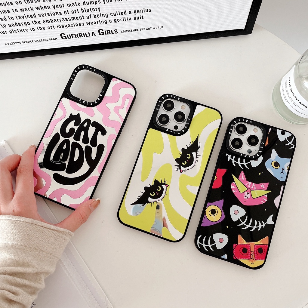 กระจกแมวตลกแมวน่ารัก Meow Cat Lady Eyes สีชมพูการ์ตูน Hard Case Cover ...
