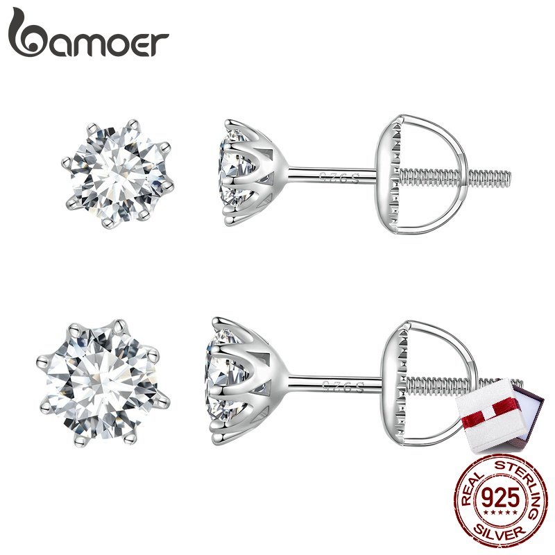 Bamoer ต่างหูเงิน 925 0.5ct และ 1ct รูปกรงเล็บโมอิส ของขวัญวันเกิด สําหรับผู้หญิง MSE019 ...