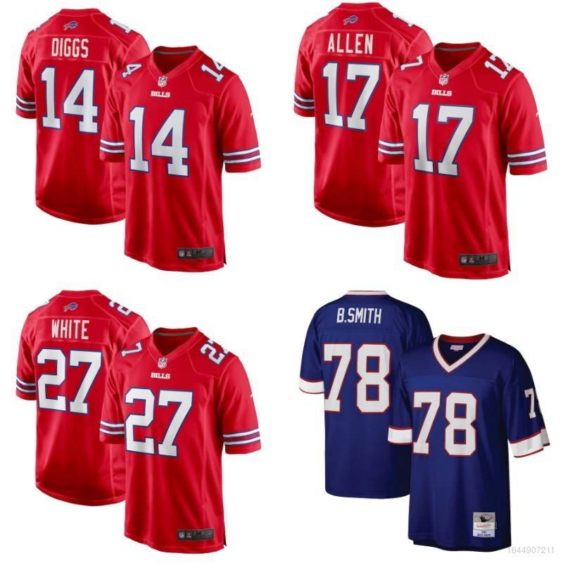 เสื้อกีฬาแขนสั้น ลายทีมชาติฟุตบอล Buffalo Bills NFL Allen Smith ทรงหลวม ...