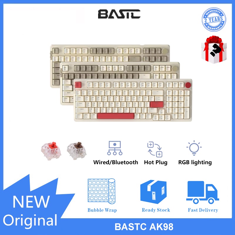 Bastc AK98 คีย์บอร์ดไร้สาย ไฟ RGB สามโหมด | Shopee Thailand