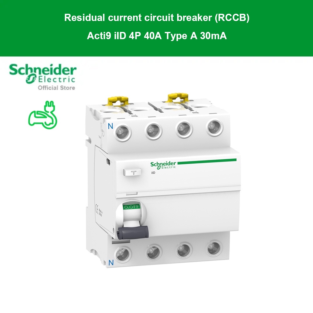 Schneider Electric Residual current circuit breaker (RCCB), Acti9 ilD, 4P, 40A, type A, 30mA ...