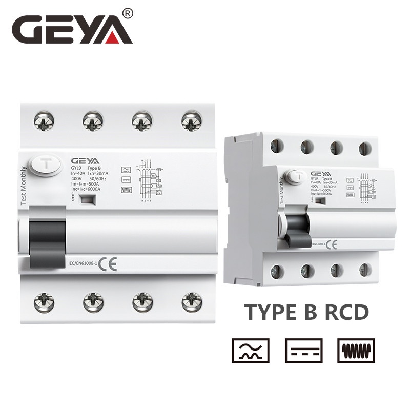 Geya GYL9 รางเบรกเกอร์ DC RCCB RCD 4P 40A 63A 30mA 300mA Type B RCD 6KA ...