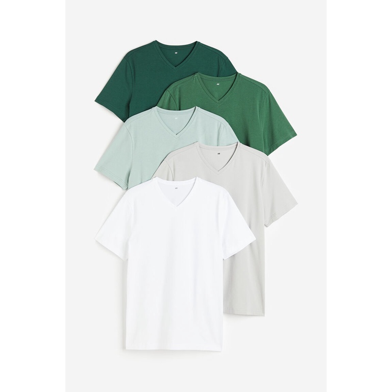 H&M Man 5-pack Slim Fit T-shirts 0945059_1 | Shopee Thailand
