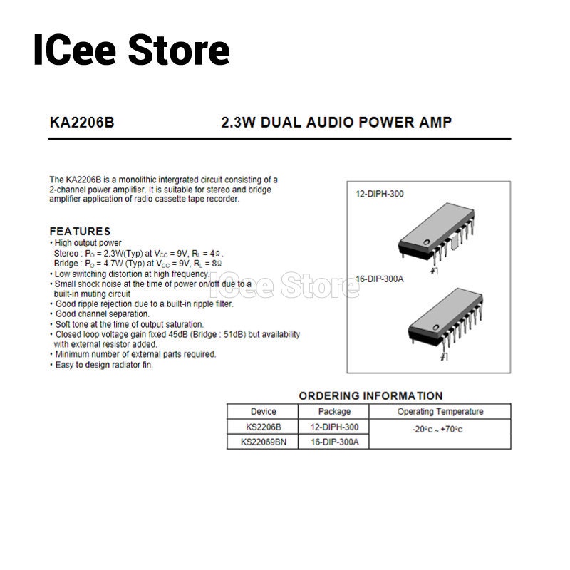 ชิปวงจรรวมเครื่องขยายเสียง KA2206B KA2206 DIP-12 10-50 ชิ้น | Shopee ...