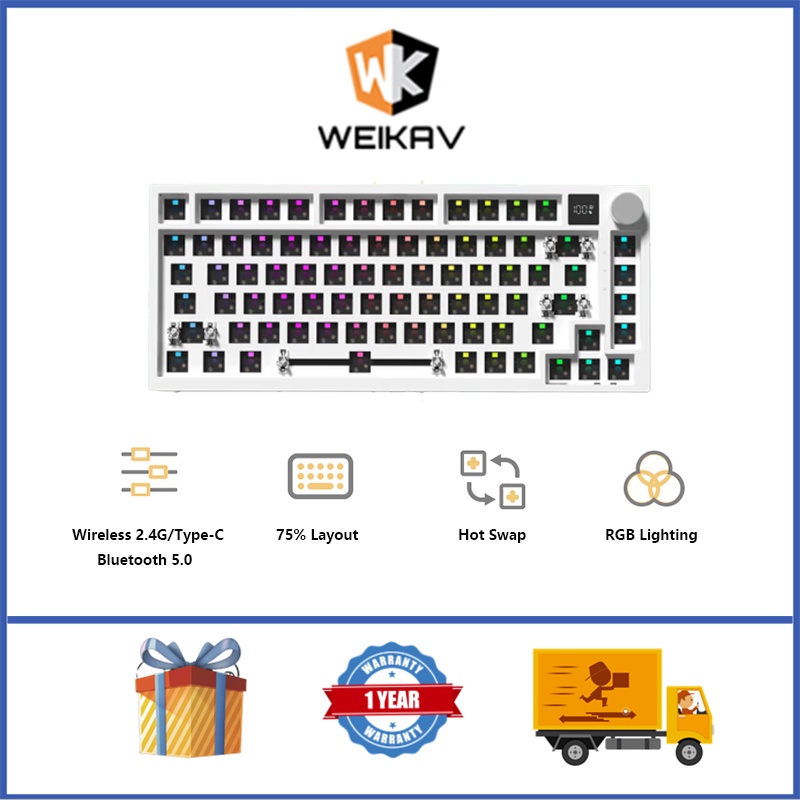 Weikav WK75 75 75% ปะเก็นไร้สาย ชุดคีย์บอร์ดเมคคานิคอล RGB Hot Swap ...