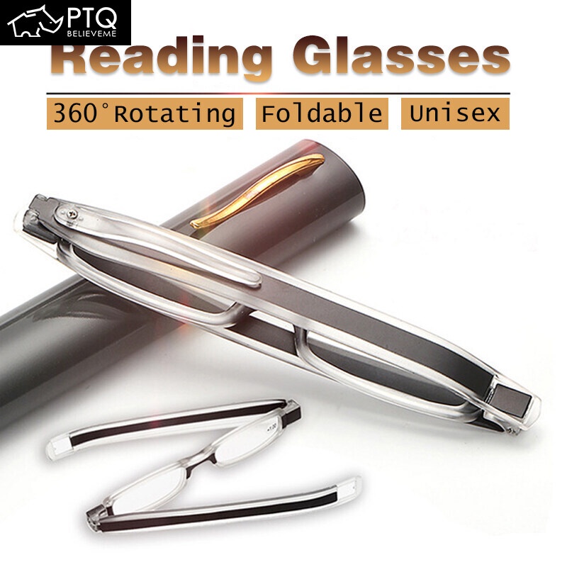 Ptq แว่นตาอ่านหนังสือ TR90 กันแสงสีฟ้า หมุนได้ 360 องศา พร้อมที่แขวนปากกา แบบพกพา สําหรับทุกเพศ ...