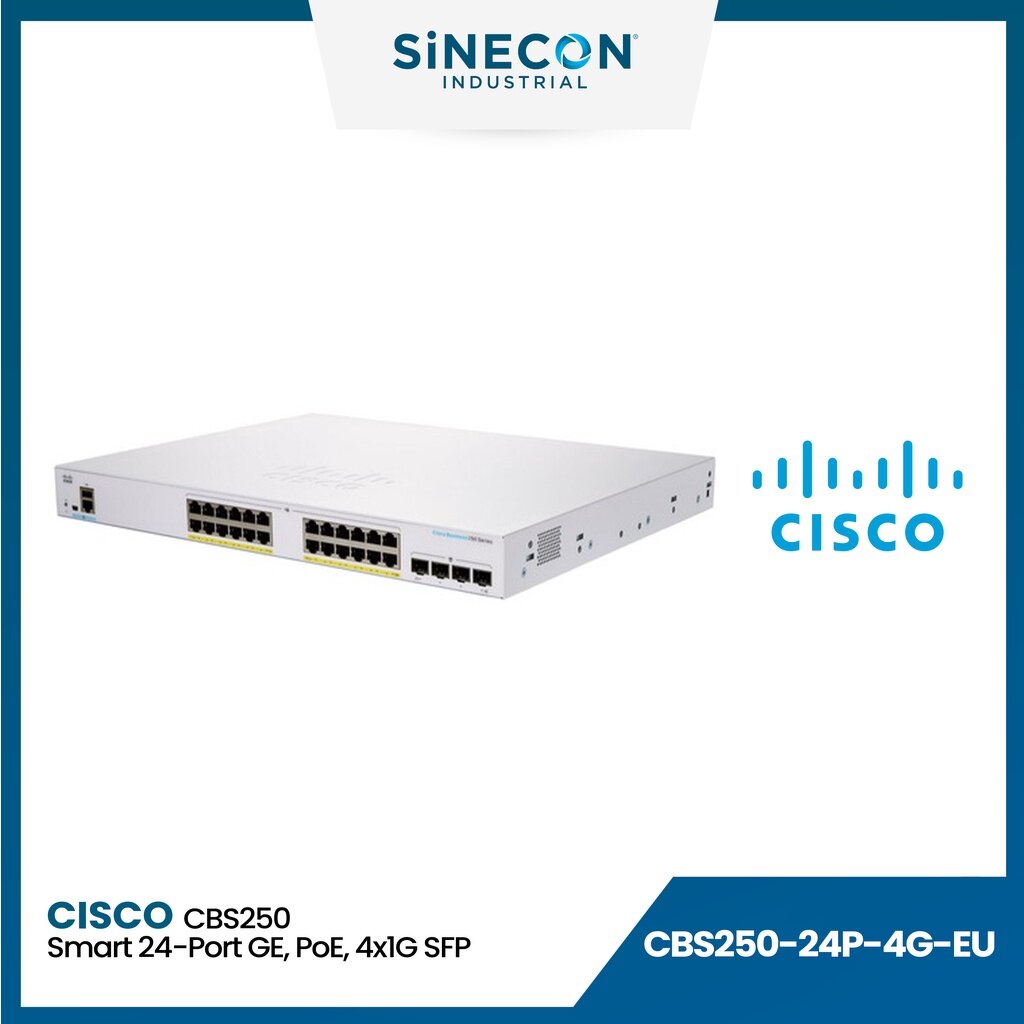 CISCO SWITCH สวิตซ์ CBS250 Smart 24-port GE, PoE, 4x1G SFP (CBS250-24P ...