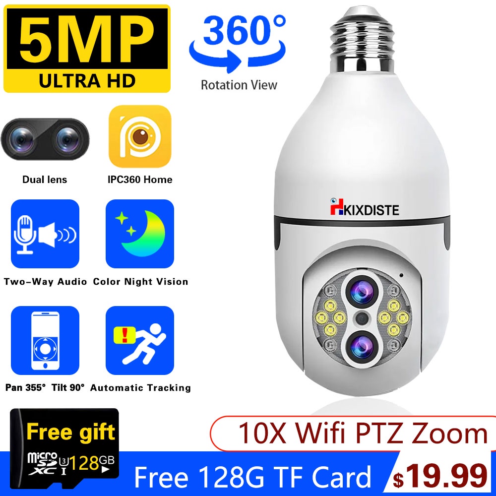 Ipc360 5MP HD Dual เลนส์กล้องรักษาความปลอดภัยไร้สายการติดตามอัตโนมัติ ...