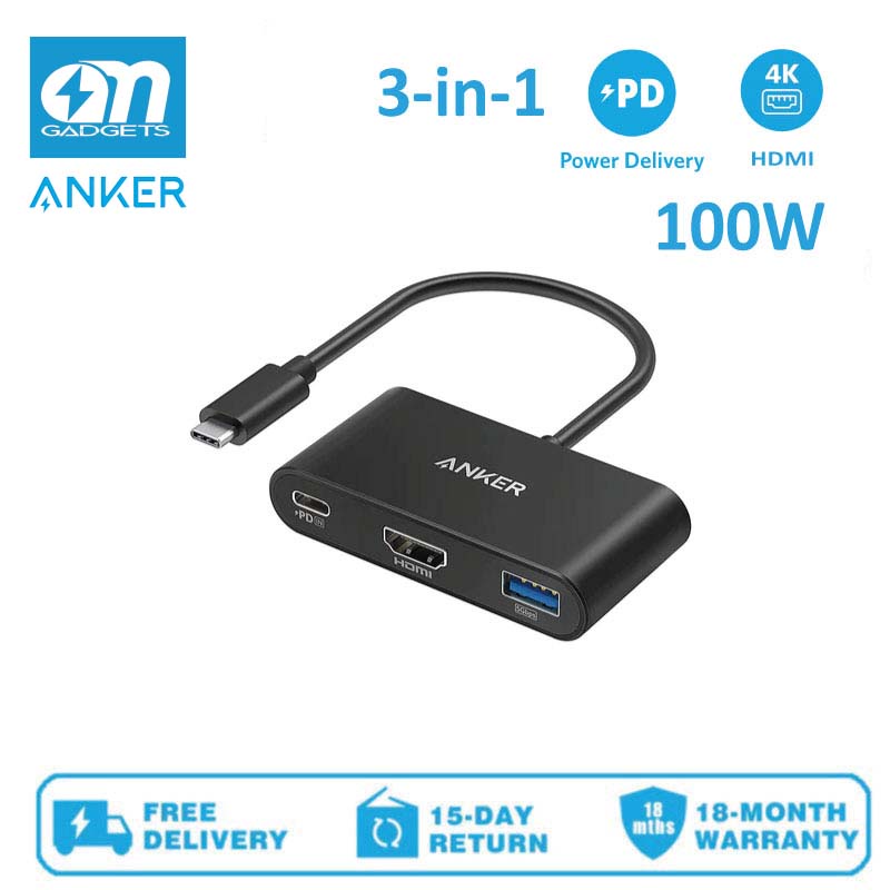 Anker A8339 USB C Hub, PowerExpand 3-in-1 USB C Hub, พร้อม HDMI 4K, จัดส่งพลังงาน 100W, พอร์ต ...