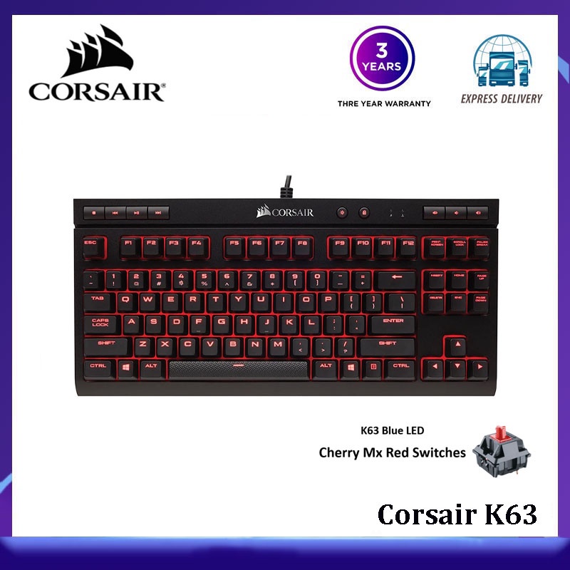 Corsair K63 คีย์บอร์ดเมคคานิคอล แบบใช้สาย (Cherry Mx Red) | Shopee Thailand