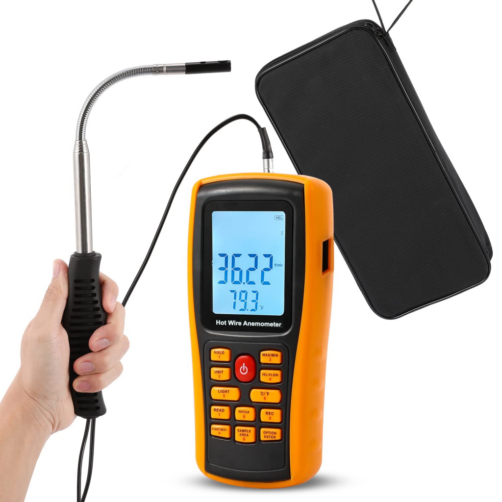 Hotwire Anemometer Handheld CFM/CMM Air Flow Velocity Meter Wind Speed ...