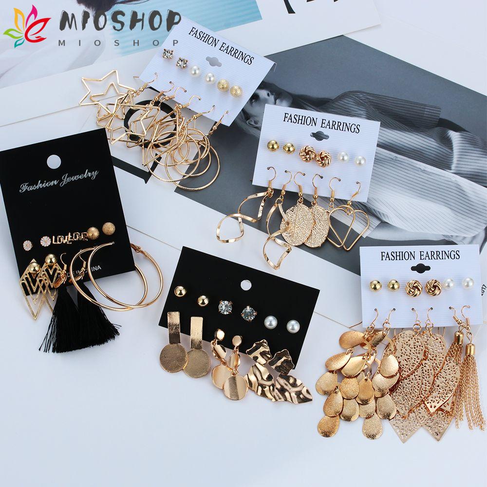MIOSHOP ชุดต่างหูสตั๊ด ลูกปัดไข่มุก สไตล์โบฮีเมียน สีทอง 6 คู่ | Shopee Thailand