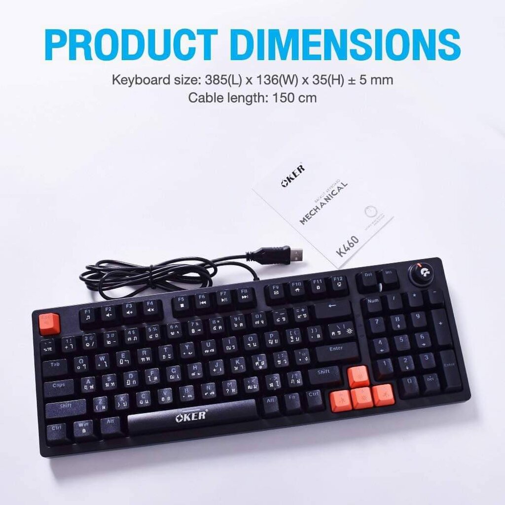 GAMING BACKLIT KEYBOARD MECHANICAL OKER K460 BLACK BLUE SWITCH | Shopee Thailand