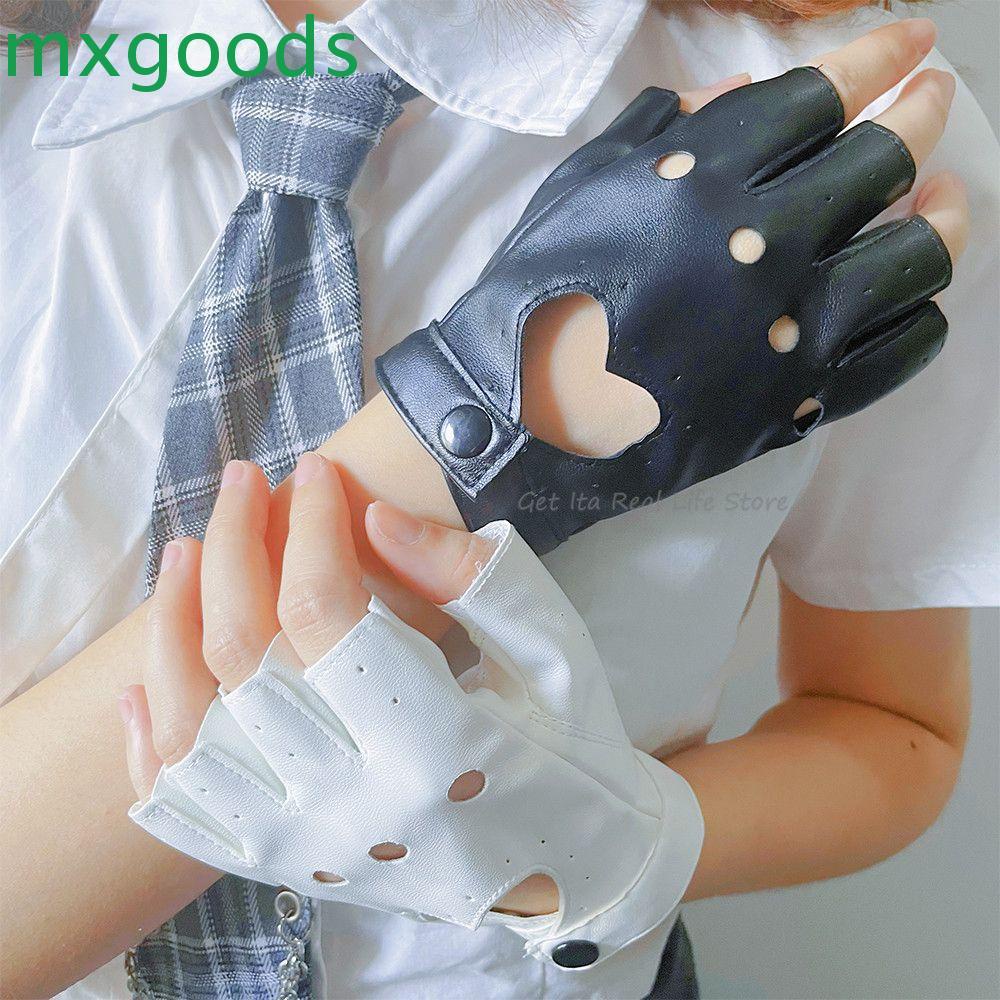 Mxgoods ถุงมือหนัง Pu แบบครึ่งนิ้ว หรูหรา สไตล์เกาหลี พังก์ โกธิค สีดํา สีขาว หลากสี สําหรับ ...