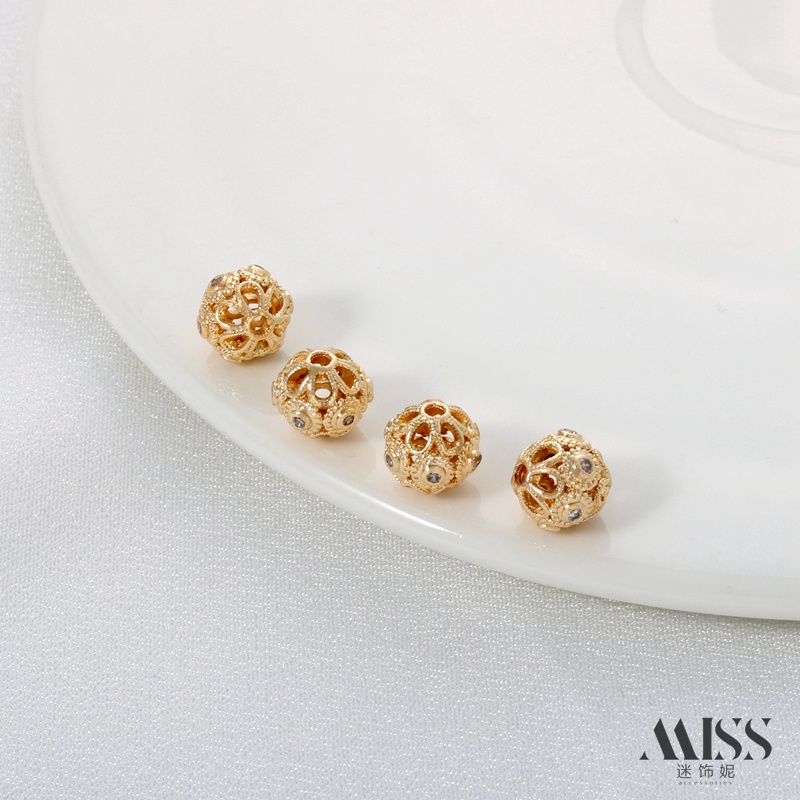 Spacer ลูกปัด diy 14K Gold-packed สี Retention ฝังเพทาย Hollow ดอกไม้ลูกปัด Spacer ลูกปัด diy ไฮ ...