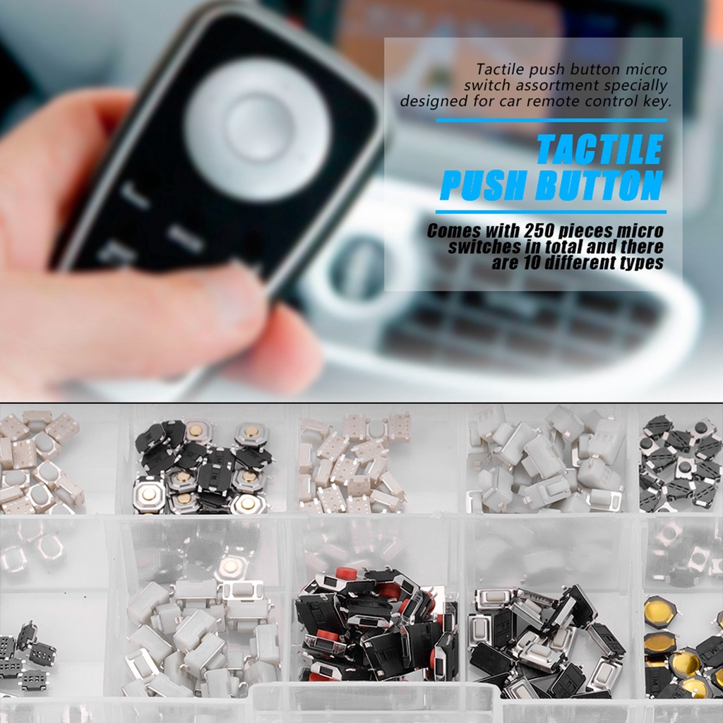 Rhythm000 250Pcs Tactile Push Button Micro Switch Assortment สำหรับกุญแจรีโมทรถยนต์พร้อมกล่อง ...