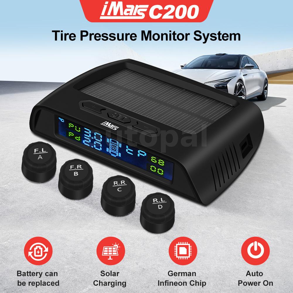 Imars เครื่องวัดความดันลมยางรถยนต์ พลังงานแสงอาทิตย์ หน้าจอ LCD TPMS 4 เซนเซอร์ภายนอก C200 ...