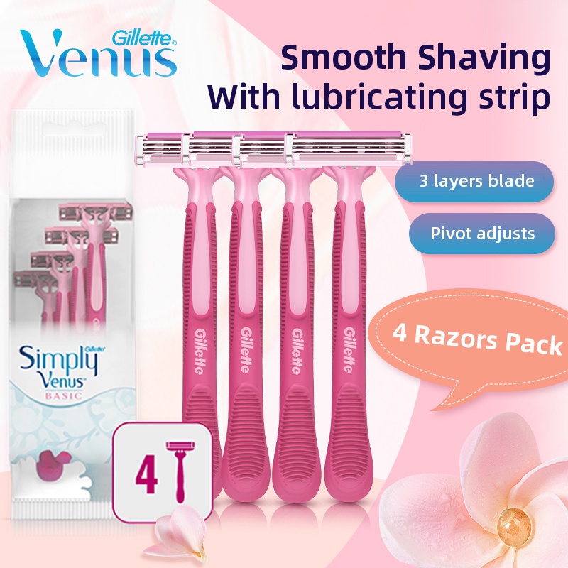 Gillette Venus Simply 3 Basic Razor ใบมีด 3 ชั้นแบบใช้แล้วทิ้ง 4 ชิ้น ...