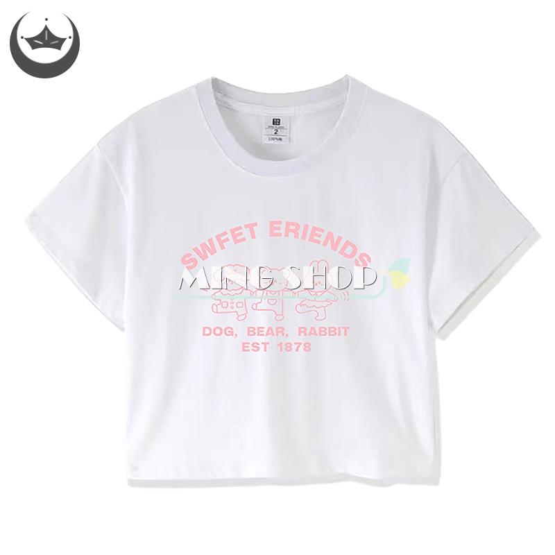 Ming Summer เสื้อยืดครอปท็อป คอกลม แขนสั้น พิมพ์ลายตัวอักษร สไตล์ ...