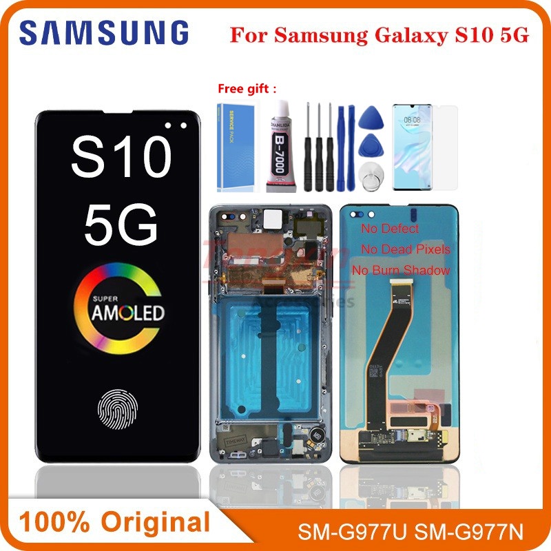 6.7 "AMOLED สําหรับ Samsung Galaxy S10 5G G977 G977N G977U จอแสดงผล LCD Touch Screen Digitizer ...