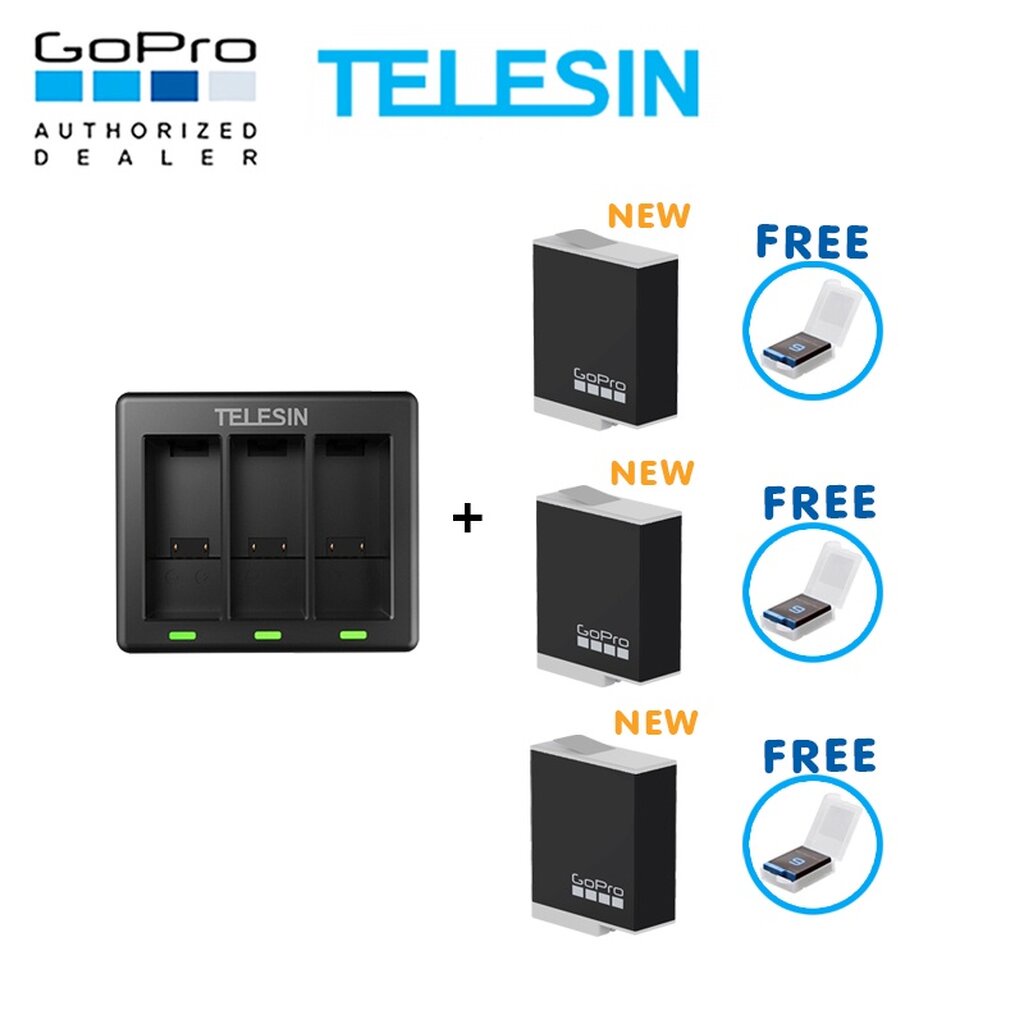 GoPro 12 / 11 / 10 / 9 Telesin Charger + GoPro Enduro Battery x 3 โกโปร ... GoPro 12 / 11 / 10 / 9 Telesin Charger + GoPro Enduro Battery x 3 โกโปร ...