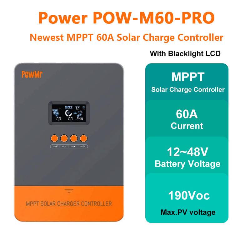 POW-M60-PRO อุปกรณ์ควบคุมการเก็บประจุพลังงานแสงอาทิตย์ MPPT 60A 12V 24V ...