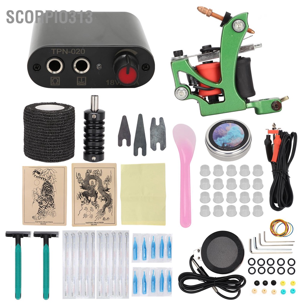 Scorpio313 10 Wraps Tattoo Coil Machine Mini Power Supply ชุดเครื่องสัก ...