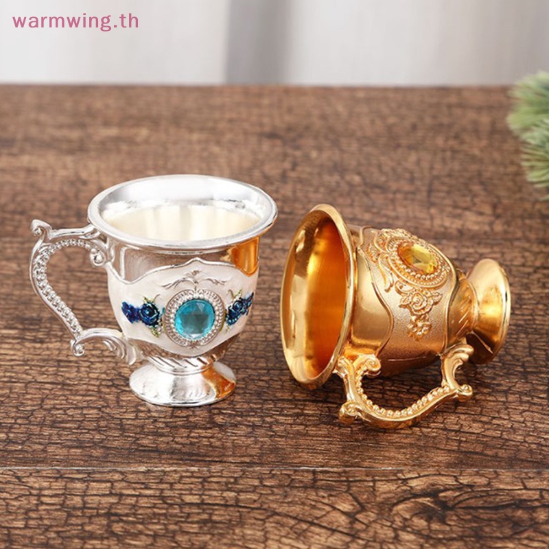 Warmwing แก้วกาแฟ ลายดอกไม้ ประดับกลิตเตอร์ พลอยเทียม ขนาดเล็ก สไตล์เรโทร สําหรับตกแต่ง tazas de ...
