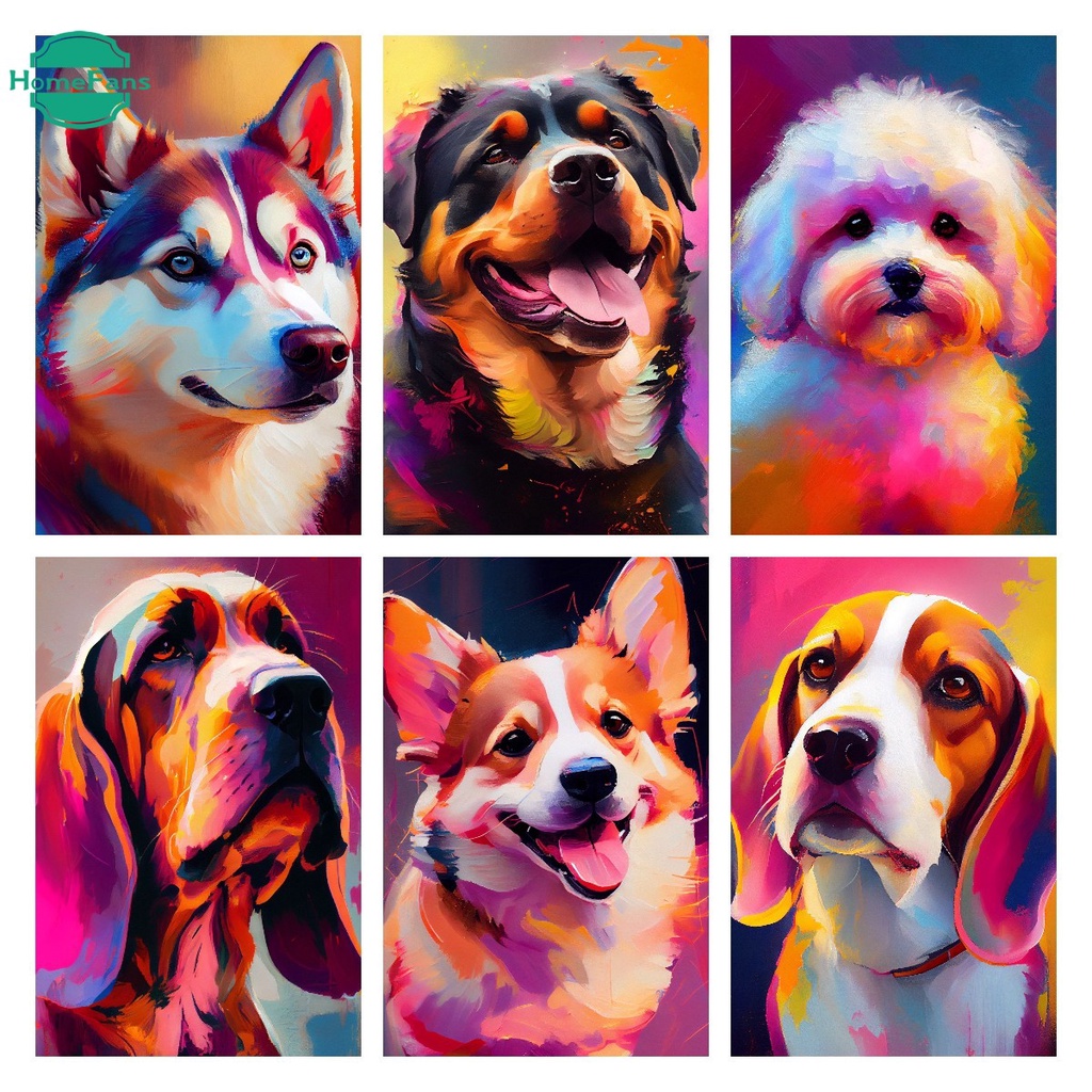 【HF】ภาพวาดปักเพชร แนวโมเสก ลาย The Abstract Portrait of Dogs 5D DIY ...