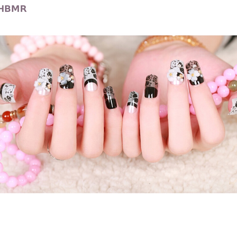 [HBMR] เล็บปลอมอะคริลิค ยูวีเจล ธรรมชาติ สไตล์ฝรั่งเศส 24 ชิ้น HL ...