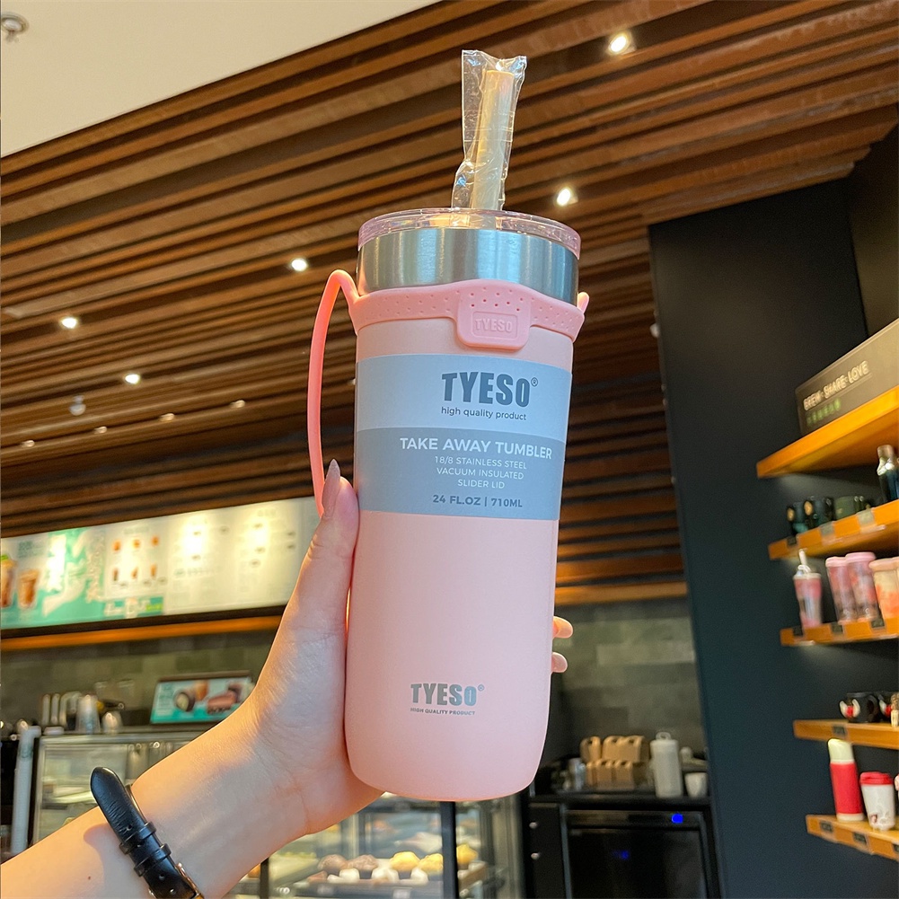 TYESO Tumbler สแตนเลสหุ้มฉนวนสูญญากาศแก้วกาแฟขวดน้ำ Handle 550ML 710ML | Shopee Thailand