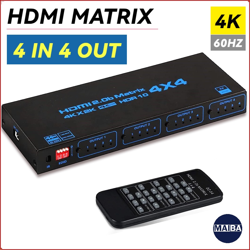 4k 60Hz สวิตช์เมทริกซ์ HDMI 4 in 4 out Matrix HDMI 2.0 4x4 รองรับ EDID ...