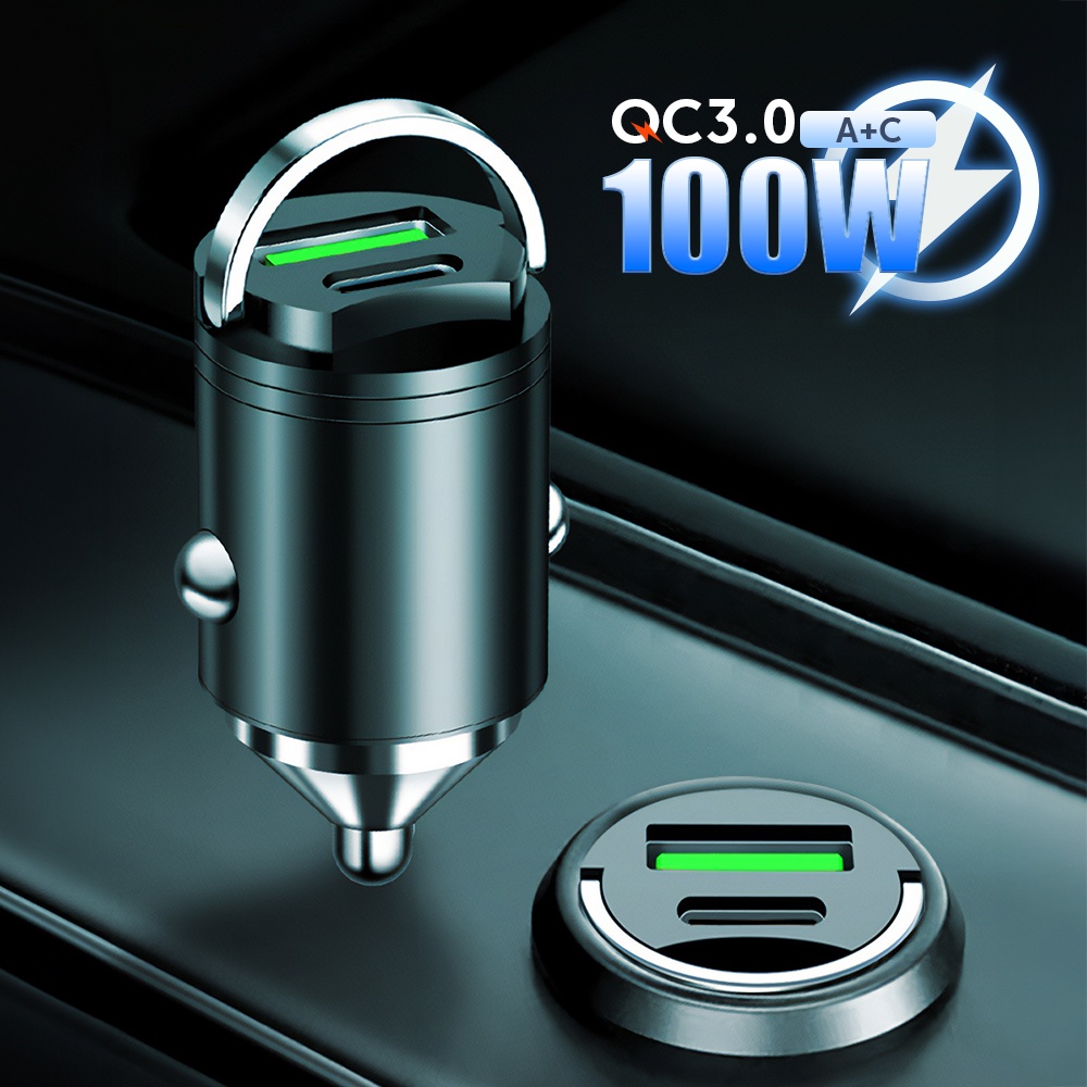 ที่ชาร์จในรถยนต์ แบบแหวนดึง 100W PD QC3.0 USB C สําหรับ Huawei Samsung ...
