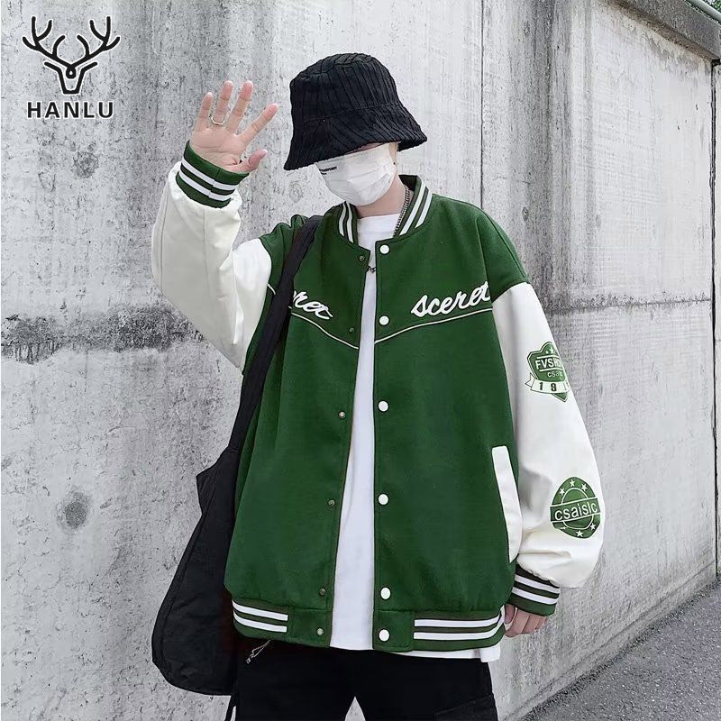 HANLU 2023 ใหม่เสื้อแจ็คเก็ตผู้ชายขนแกะหนาชุดเบสบอลอินเทรนด์เสื้อปักลาย ...
