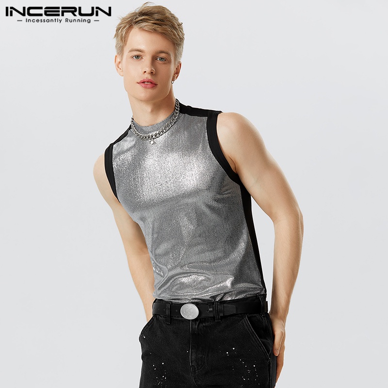 Incerun Flash Splice เสื้อกล้าม คอสูง แบบครึ่งตัว | Shopee Thailand