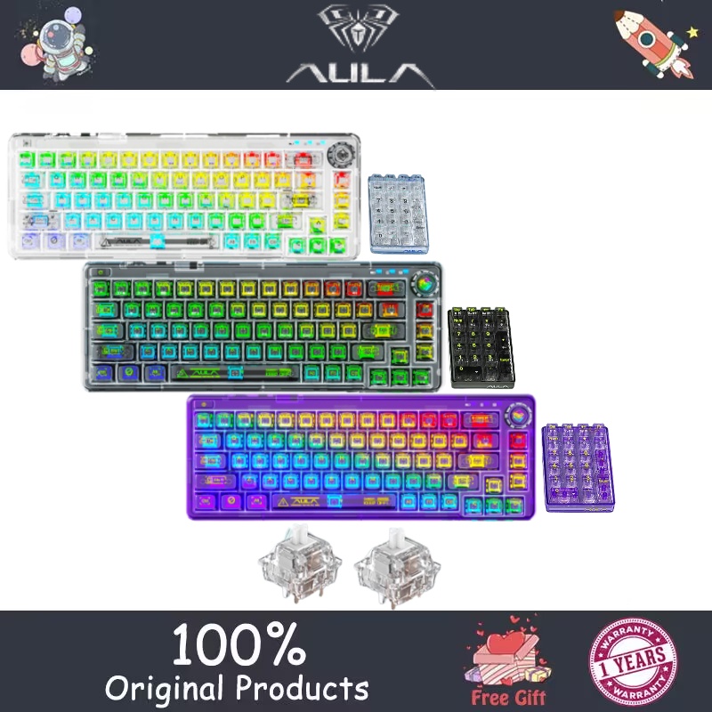 Aula F68 คีย์บอร์ดไร้สายบลูทูธ RGB สีโปร่งใส | Shopee Thailand