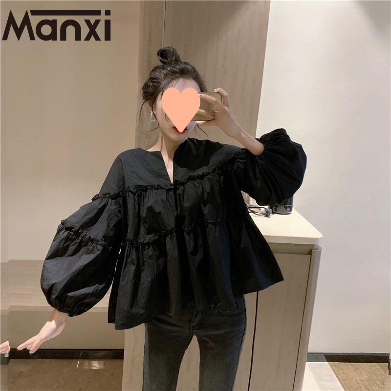 Manxi เสื้อเชิ้ตผู้หญิง เสื้อสาวอวบ สะดวกสบาย มีความรู้สึกของการออกแบบ ...