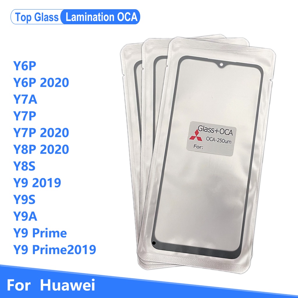 เลนส์กระจกหน้าจอสัมผัส LCD พร้อมกาวออปติคอล OCA สําหรับ Huawei Y6P Y7P ...