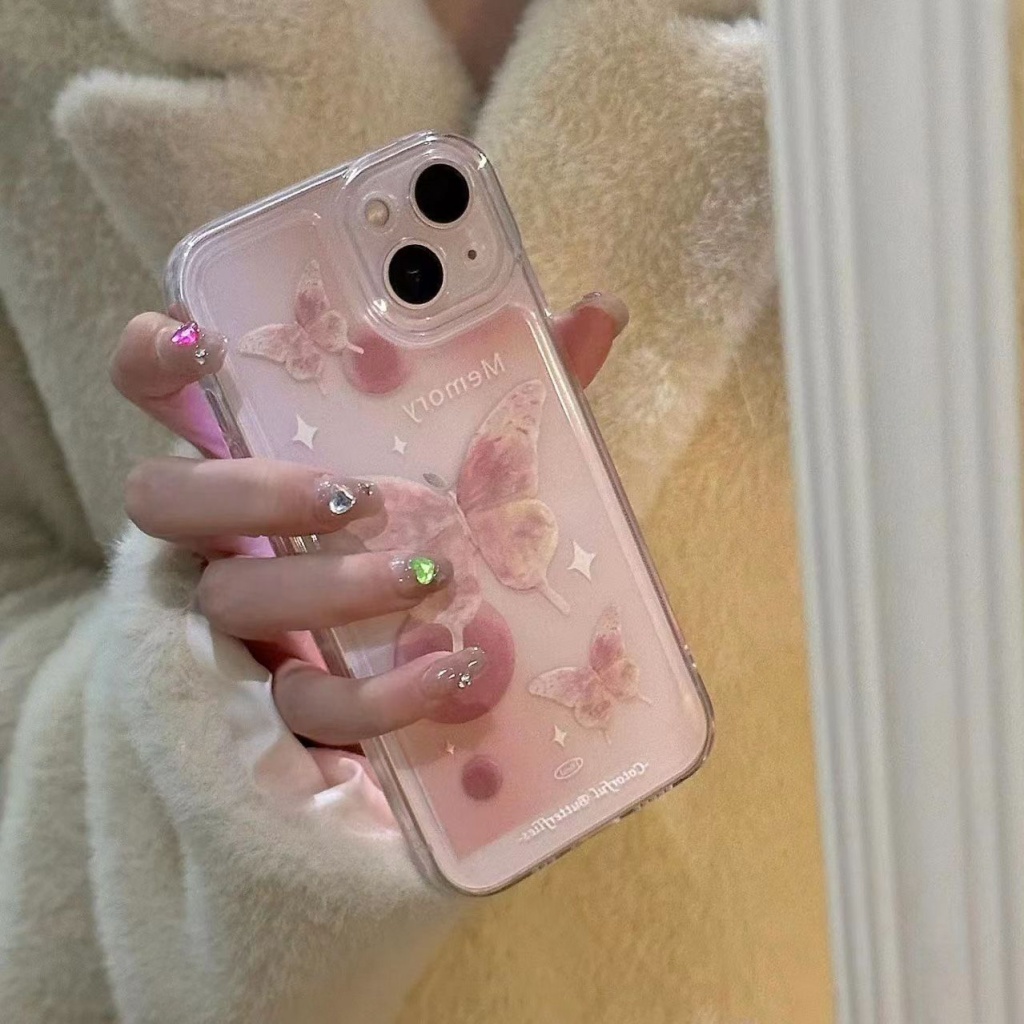 เคสโทรศัพท์มือถือ แบบนิ่ม ลายผีเสื้อ สีชมพู สําหรับ Apple Iphone 1 ...