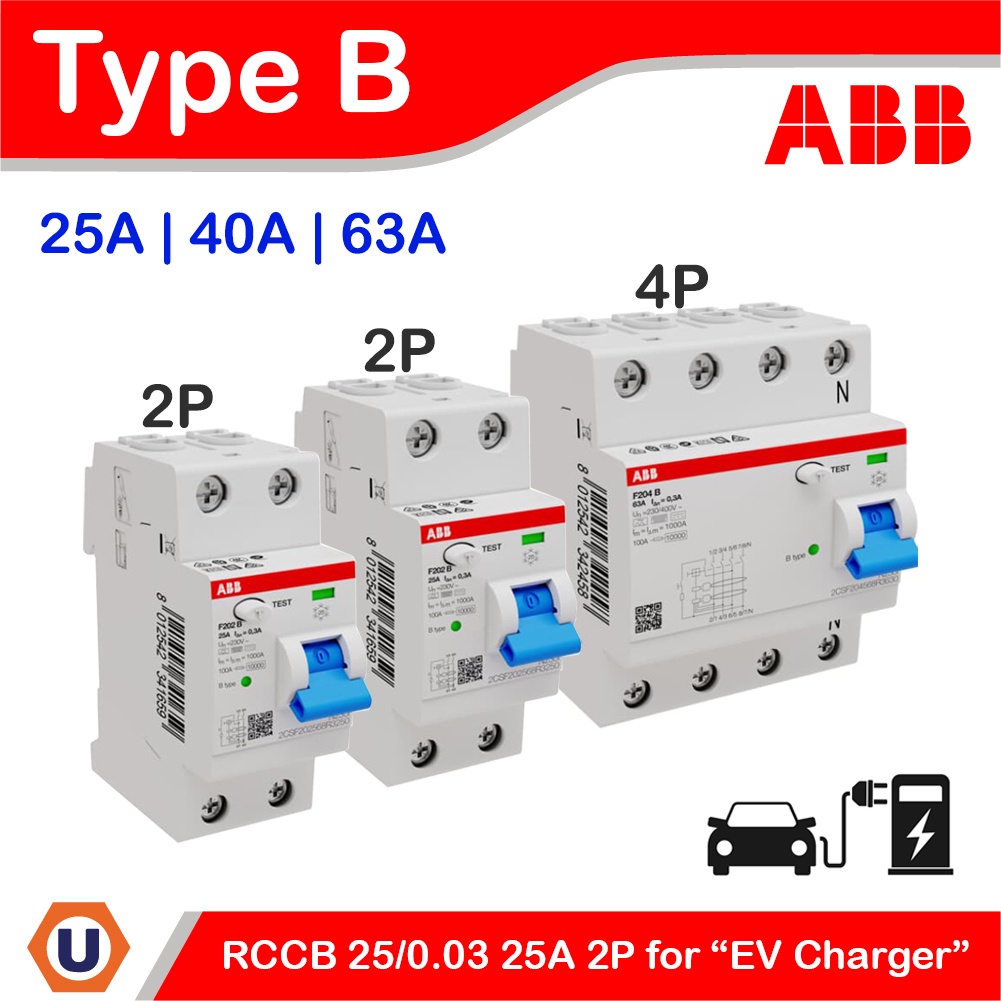 ABB กันดูด 2โพล 4โพล 25-40 แอมป์ Type B RCCB 25-40A 2P - 4P 30mA สำหรับ EV Charger | Ucanbuys ...