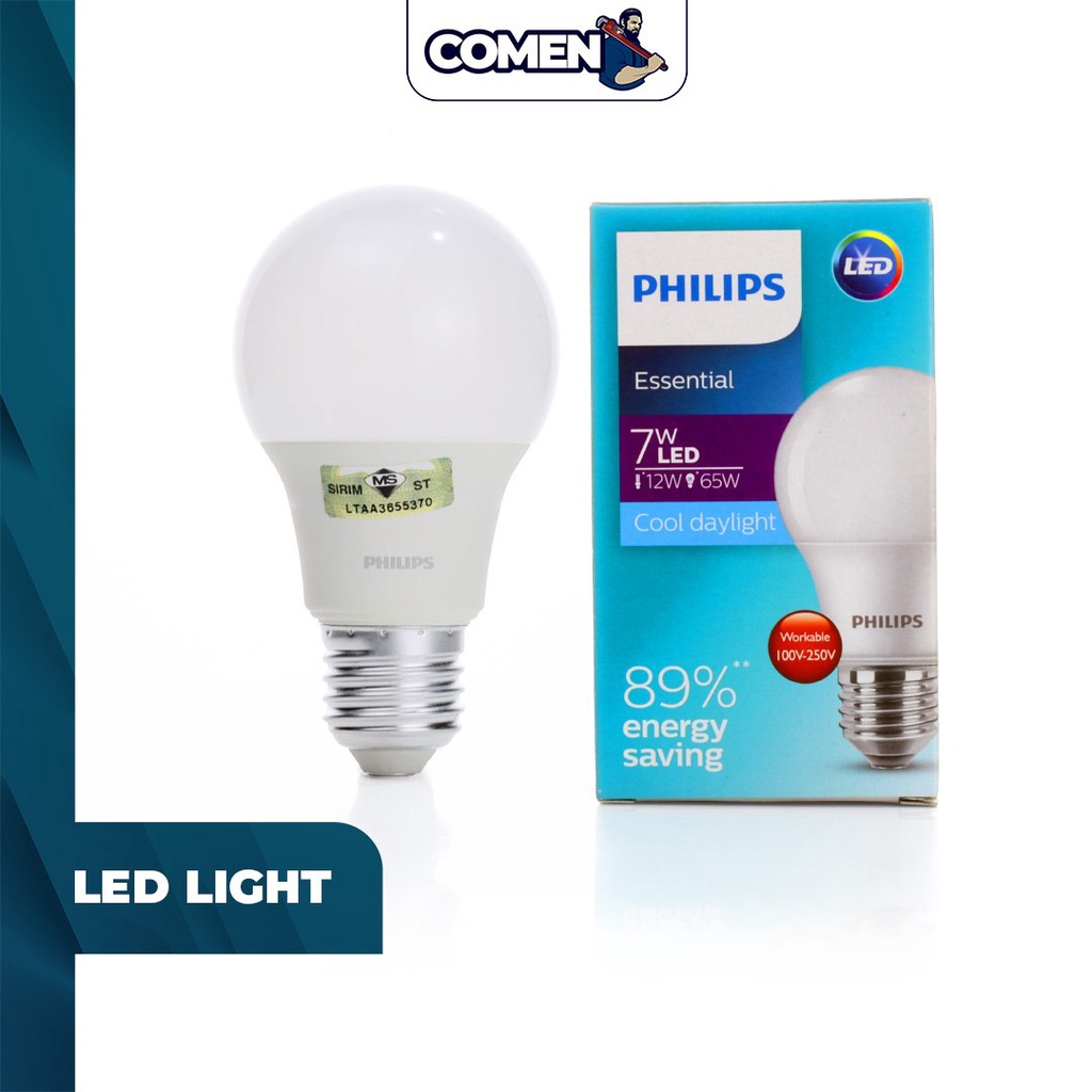 Philips Essential หลอดไฟ LED 7W/E27 6500K Cool Daylight หลอดไฟประหยัดพลังงาน Mentol Lampu Rumah ...
