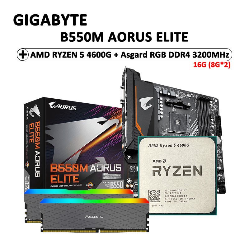 Gigabyte B550M AORUS ELITE เมนบอร์ด AMD R5 4600G CPU Asgard W2 series ...