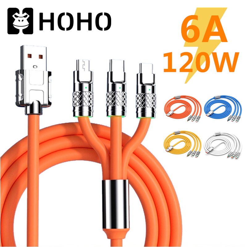 HOHOสายชาร์จซิลิโคนโลหะ ชุดสายชาร์จเร็ว⚡️3in1 TYPE C data PD Micro USB Android charging cable ...
