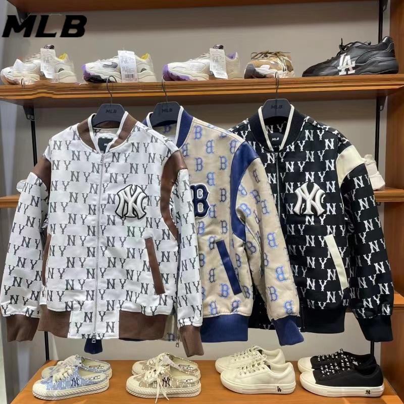 เสื้อแจ็กเก็ตเบสบอล ปักลายโลโก้ MLB NY 100% มีซิป สําหรับผู้ชาย และ ...