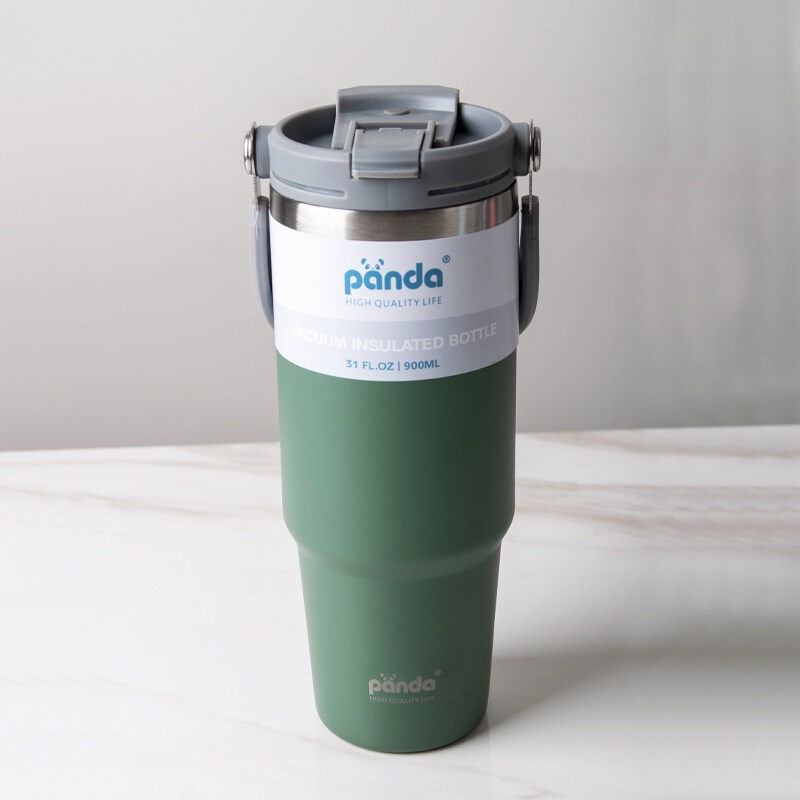 แก้วเก็บความเย็น ฝา2หัว Panda 900ML 30oz รุ่นมีหูหิ้วมีหลอด แก้วเก็บอุณหภูมิร้อน-เย็น 304 ...