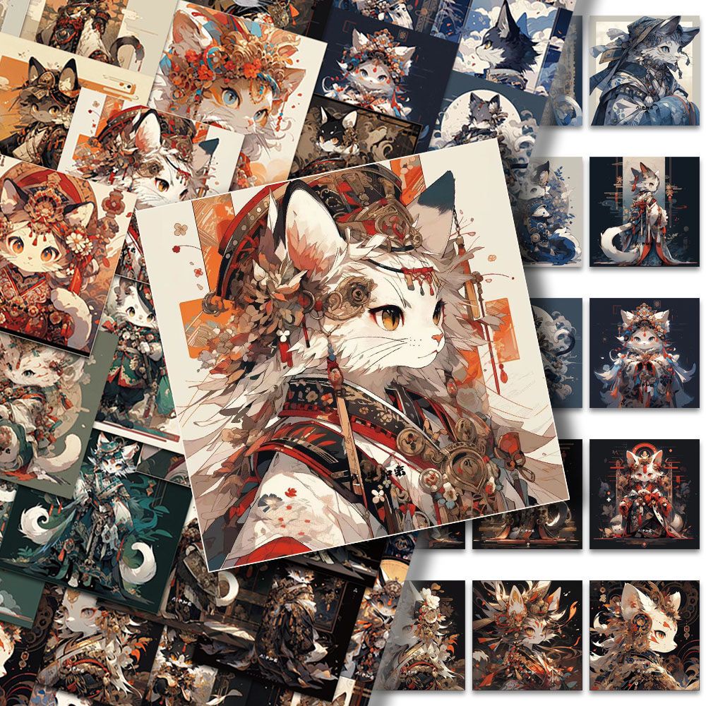 Secret Peking Opera Cat 124 สติกเกอร์ยอดนิยมโบราณ Chinoiserie การ์ตูน ...