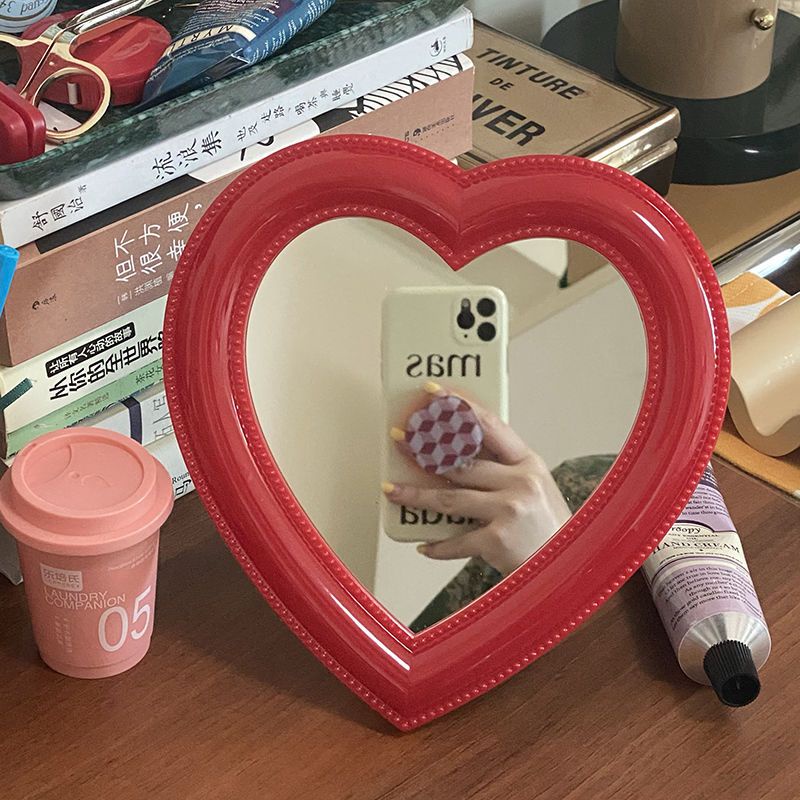 Ins Girl Love กระจกแต่งหน้าตั้งโต๊ะ รูปหัวใจ ขนาดเล็ก สีแดง สําหรับ ...
