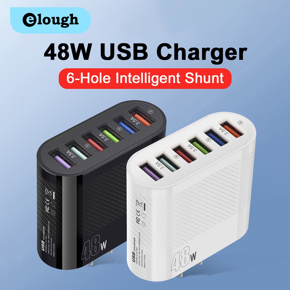 Elough อะแดปเตอร์ชาร์จโทรศัพท์มือถือ 48W 6 พอร์ต USB แบบติดผนัง ...