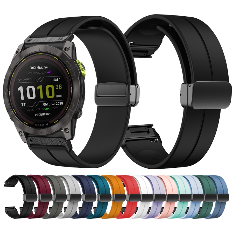 Quickfit สายนาฬิกาข้อมือ ซิลิโคน แม่เหล็ก พับได้ 20 มม. 22 มม. 26 มม. สําหรับ Garmin Enduro 2 ...