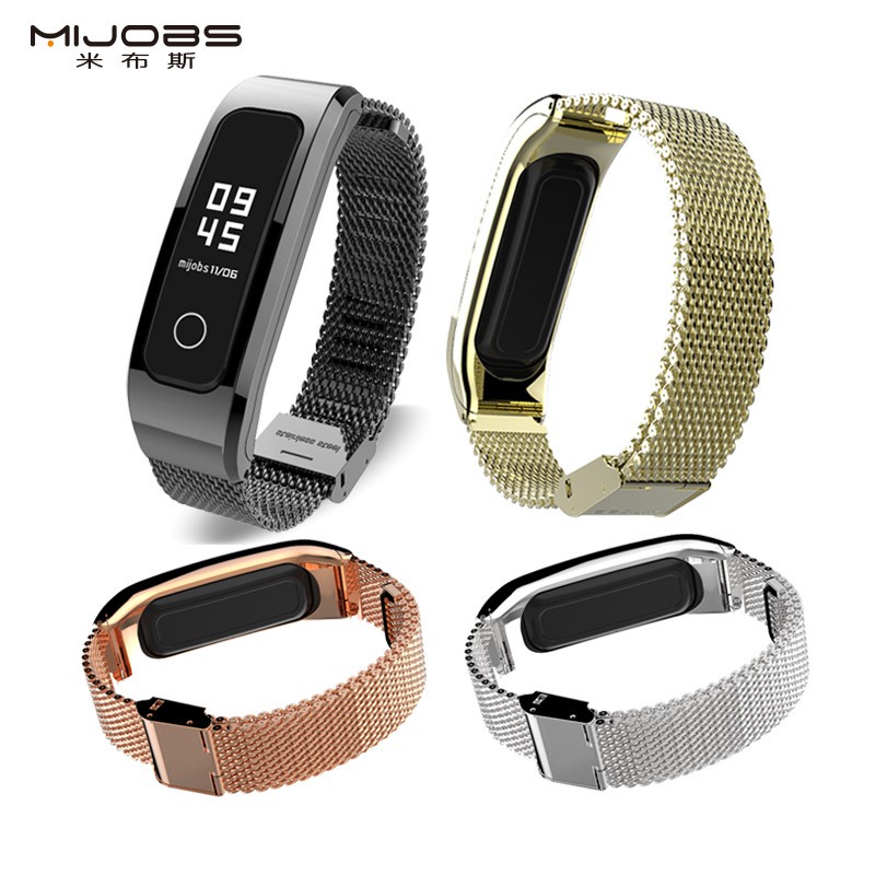 Mijobs สายนาฬิกาข้อมือสเตนเลส โลหะ แบบเปลี่ยน สําหรับ Honor Band 4